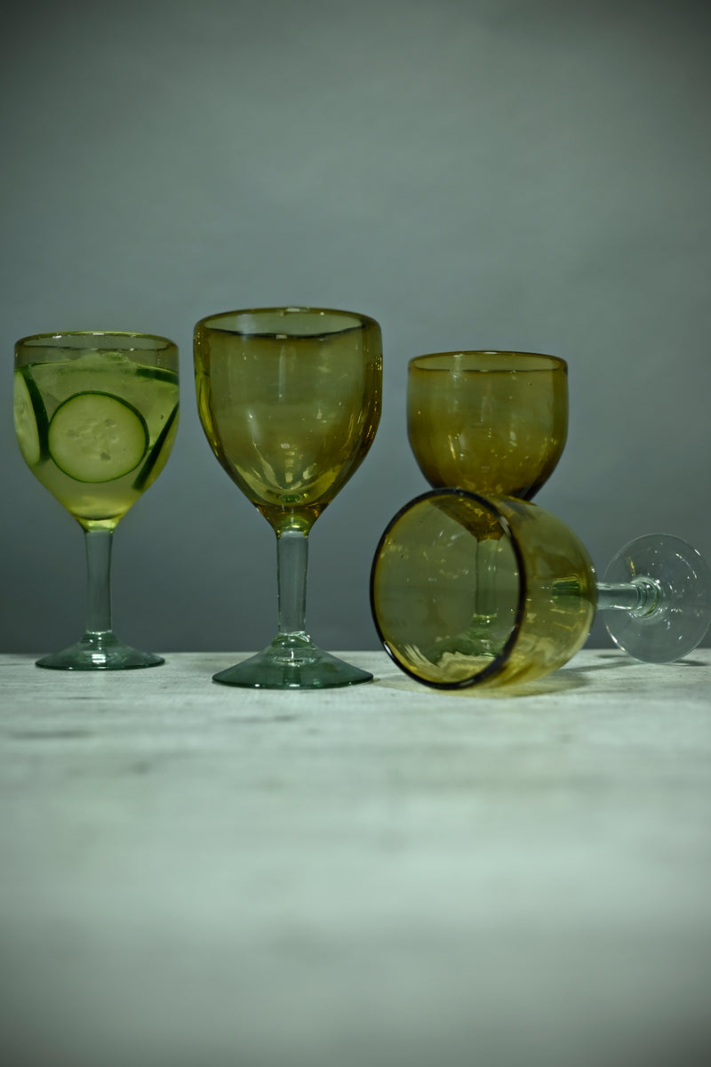 Hand-Blown Mexican Amber Dinner Glassware - Set of 12 | Artisan Barwar ...