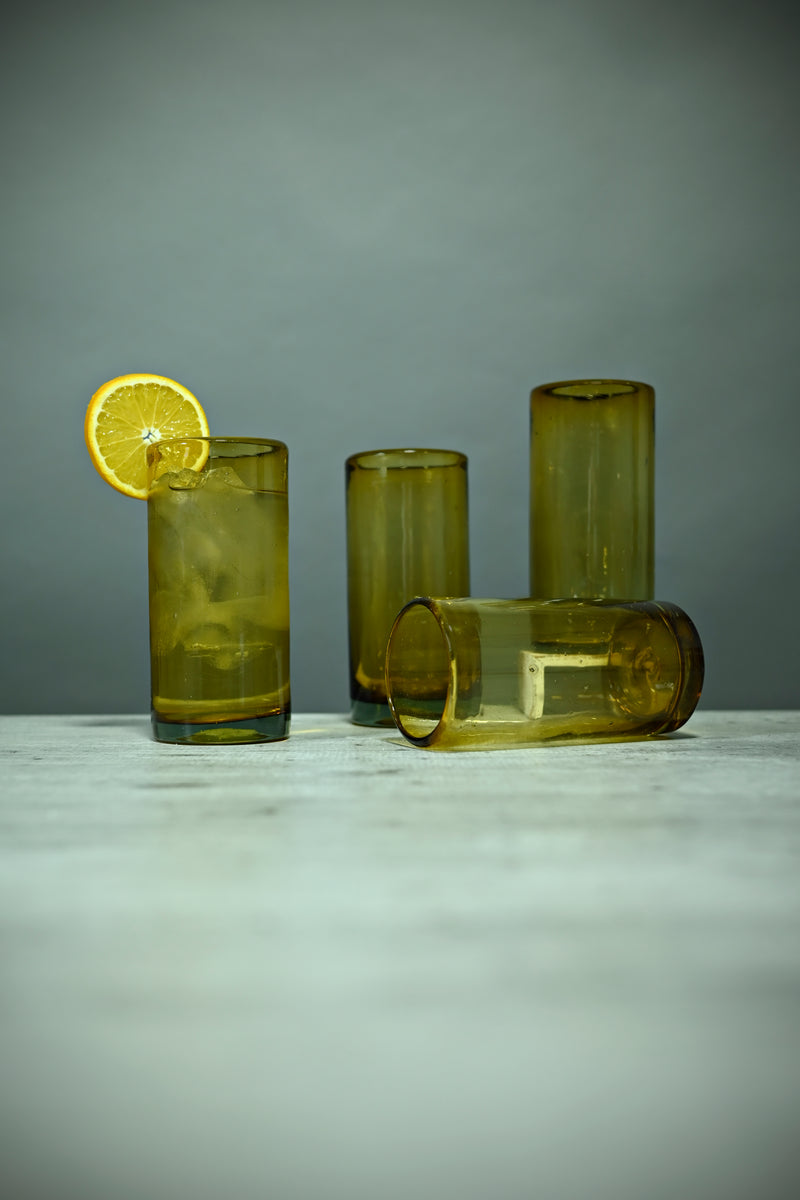 Hand-Blown Mexican Amber Fancy Glassware - Set of 12 | Artisan Barware ...